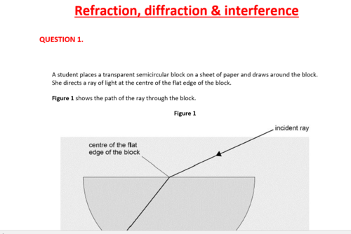 Refraction, diffraction & interference, Exam practise questions, A LEVEL | Teaching Resources