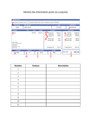 Describe Features of a Payslip | Teaching Resources