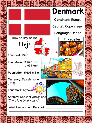 DENMARK History & Geography, Travel The World Worksheet | Teaching ...
