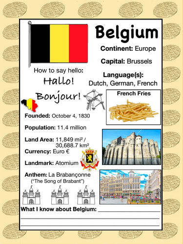 BELGIUM History & Geography, Travel The World Worksheet | Teaching ...