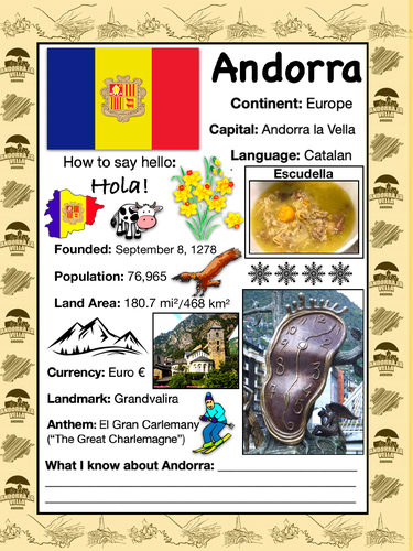 ANDORRA History & Geography, Travel The World Worksheet | Teaching ...