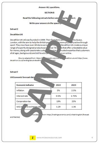Edexcel A Level Business Paper 3 Mock (2022) | Teaching Resources