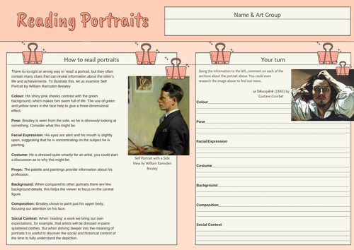 Reading Portraits Homework / Starter / Extension Activity | Teaching ...