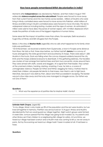Partition of India KS3 Lessons | Teaching Resources