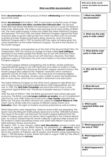 Partition of India KS3 Lessons | Teaching Resources