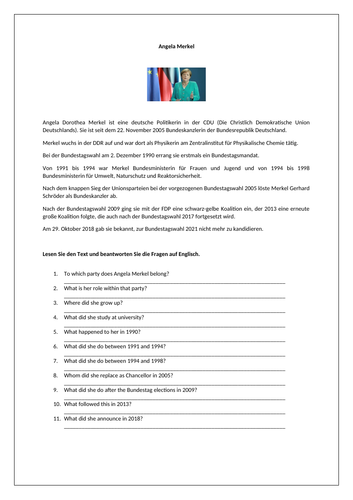 Angela Merkel / Famous German people | Teaching Resources