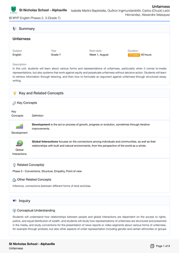 MYP English Language Acquisition (Capable/Proficient) MYP 1-2 Sample ...