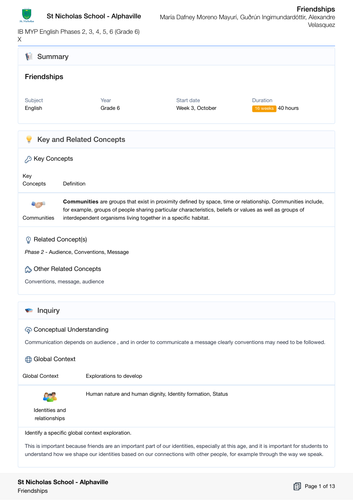 MYP English Language Acquisition (Capable/Proficient) MYP 1-2 Sample ...