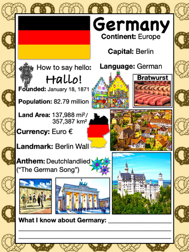 GERMANY History & Geography, Travel The World Worksheet | Teaching ...