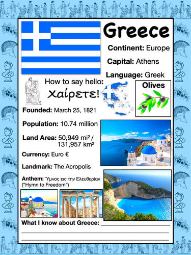 GREECE History & Geography, Travel The World Worksheet | Teaching Resources