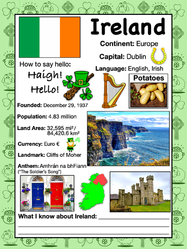 IRELAND History & Geography, Travel The World Worksheet | Teaching ...