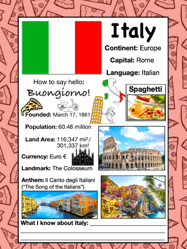 ITALY History & Geography, Travel The World Worksheet | Teaching Resources
