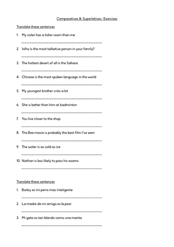 Spanish Comparatives and Superlatives | Teaching Resources