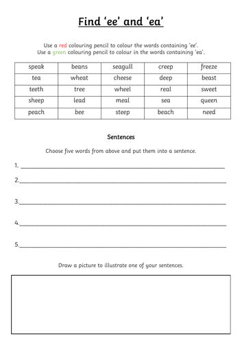 ee and ea worksheet | Teaching Resources