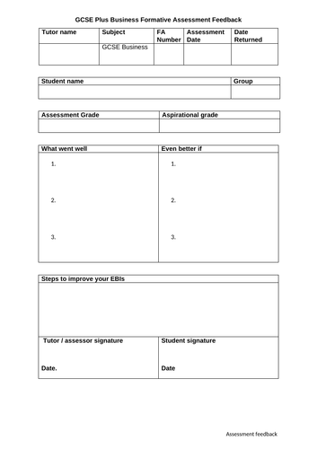 Edexcel GCSE 9-1 Business Assessment Objective Proforma | Teaching ...