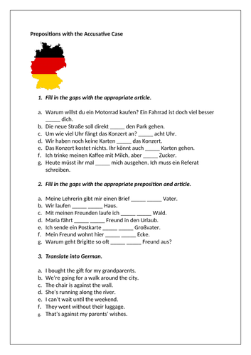 Using prepositions with the accusative case | Teaching Resources
