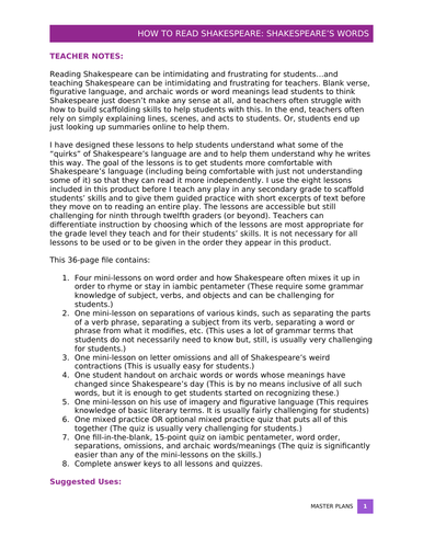 How To Read Shakespeare: Shakespeare's Language | Teaching Resources