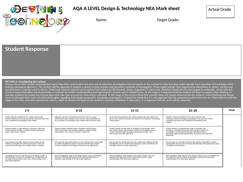 AQA A level product design NEA mark scheme | Teaching Resources AQA A level product design NEA mark scheme | Teaching Resources