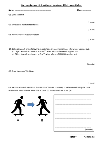 11. Inertia and Newton’s Third Law | Teaching Resources