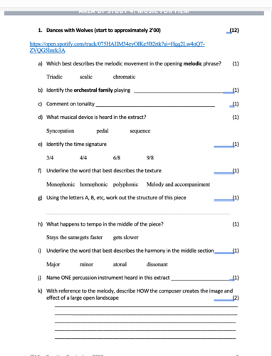 OCR GCSE Music - Area of Study 4: Music for Film - PRACTICE PAPERS ...