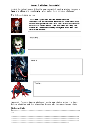 Heroes and Villains: Creative/Imaginative Writing (Describe and Narrate ...