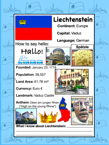 LIECHTENSTEIN History & Geography, Travel The World Worksheet ...