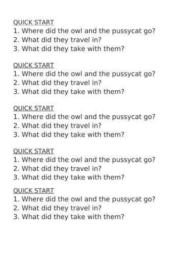 The Owl and the Pussy Cat by Edward Lear: learning new vocabulary and ...