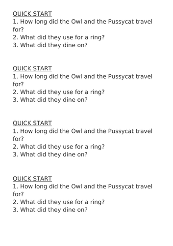 The Owl and the Pussy Cat by Edward Lear: learning new vocabulary and ...