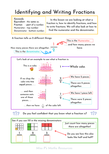 Identifying and Writing Fractions Workbook | Maths lesson Resource ...
