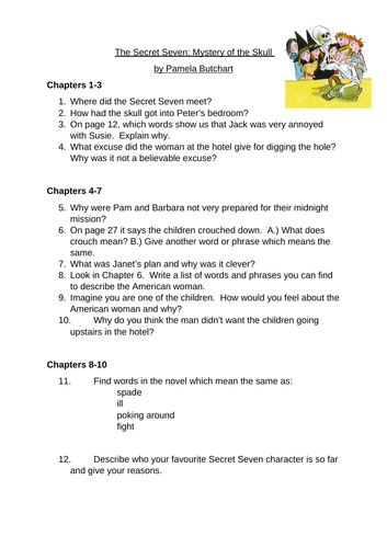 KS2 Worksheet - Reading Activity - Secret Seven Mystery of the Skull (1 ...