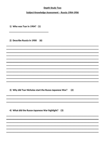 Knowledge Assessment Depth Study 2 Making of Modern Russia A level ...