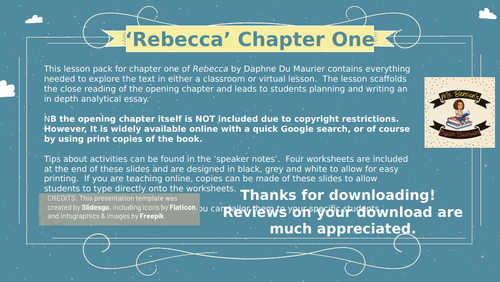 Rebecca by Daphne Du Maurier Chapter 1 - Lesson, Worksheets, Analysis ...