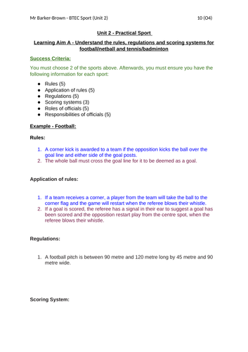 BTEC Sport - Unit 2 Learning Aim A (Support and Model Answers ...