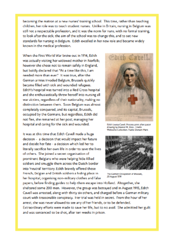 Edith Cavell Biography and Comprehension Questions (9-12 years ...