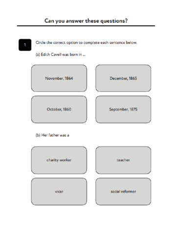 Edith Cavell Biography and Comprehension Questions (9-12 years ...