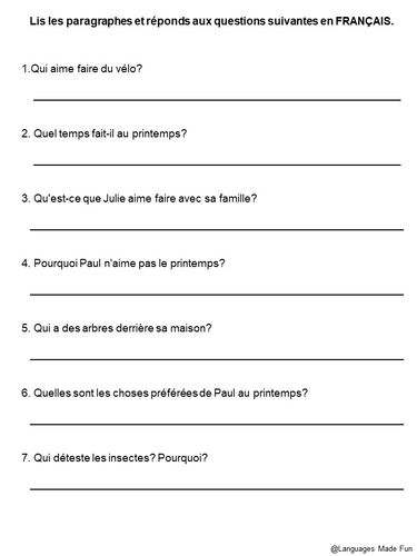 Le Printemps - Listening & Reading Comprehension Activities | Teaching ...