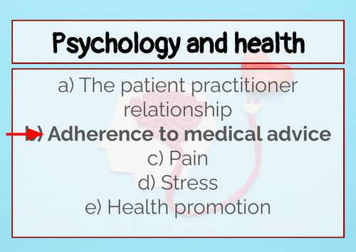 Psychology and health- Adherence to medical advice | Teaching Resources