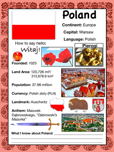 POLAND History & Geography, Travel The World Worksheet | Teaching Resources