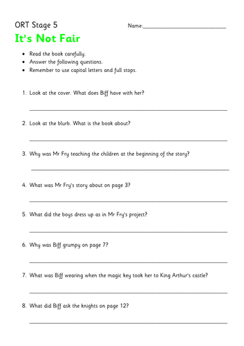 ORT Stage 5 Reading Comprehension – It's Not Fair | Teaching Resources