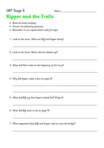 ORT Stage 5 Reading Comprehension – Kipper and the Trolls | Teaching ...