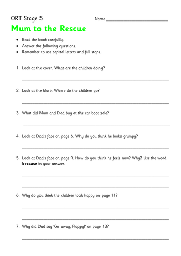 ORT Stage 5 Reading Comprehension – Mum to the Rescue | Teaching Resources