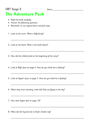 ORT Stage 5 Reading Comprehension – The Adventure Park | Teaching Resources
