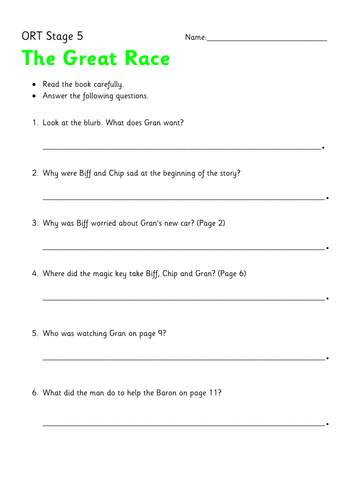 ORT Stage 5 Reading Comprehension – The Great Race - Oxford Reading ...
