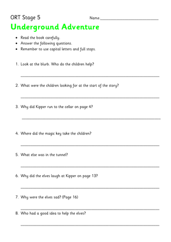 ORT Stage 5 Reading Comprehension – Underground Adventure - Oxford ...