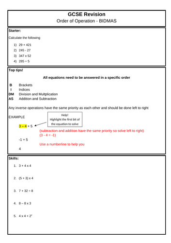 GCSE (F) - BIDMAS - Revision | Teaching Resources