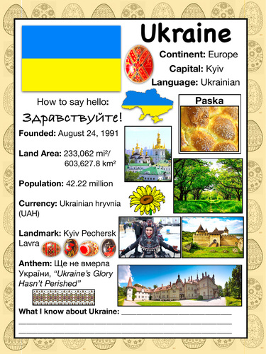 UKRAINE History & Geography, Travel The World Worksheet | Teaching ...