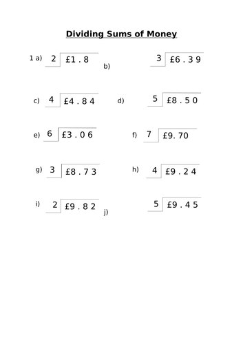 Dividing Money | Teaching Resources