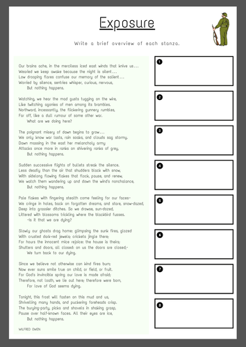 Exposure Poetry Anthology Wilfred Owen 5x Tasks - Exam Questions, SMILE ...