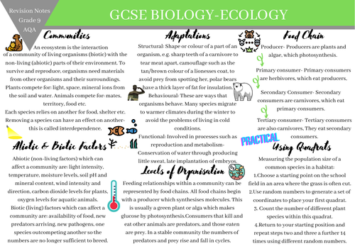 GCSE BIOLOGY AQA revision notes- Ecology-Grade 9 | Teaching Resources