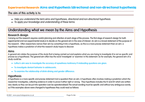 AQA A Level Psychology: Research Methods: Aims and Hypothesis ...